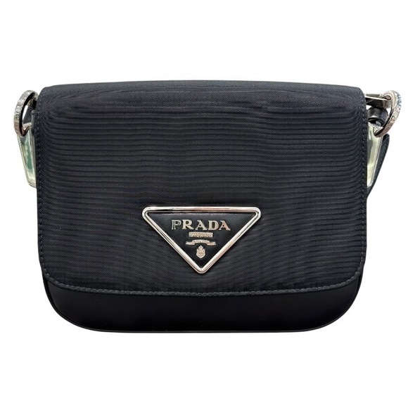 Prada | Bags | Prada Nylon Leather Shoulder Bag Black | Poshmark